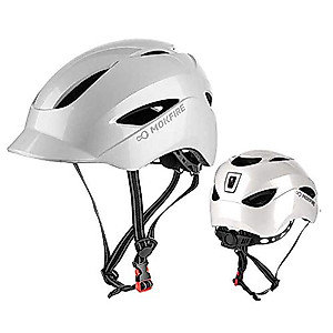Adult Bicycle Helmet Classic Urban Commuter Bike Helmet Hat Tongue Design Rechargeable USB Safety Light Road Cycling Helmet Adjustable Size for Men Women 22.44-24.41 Inches(Pearl White)
