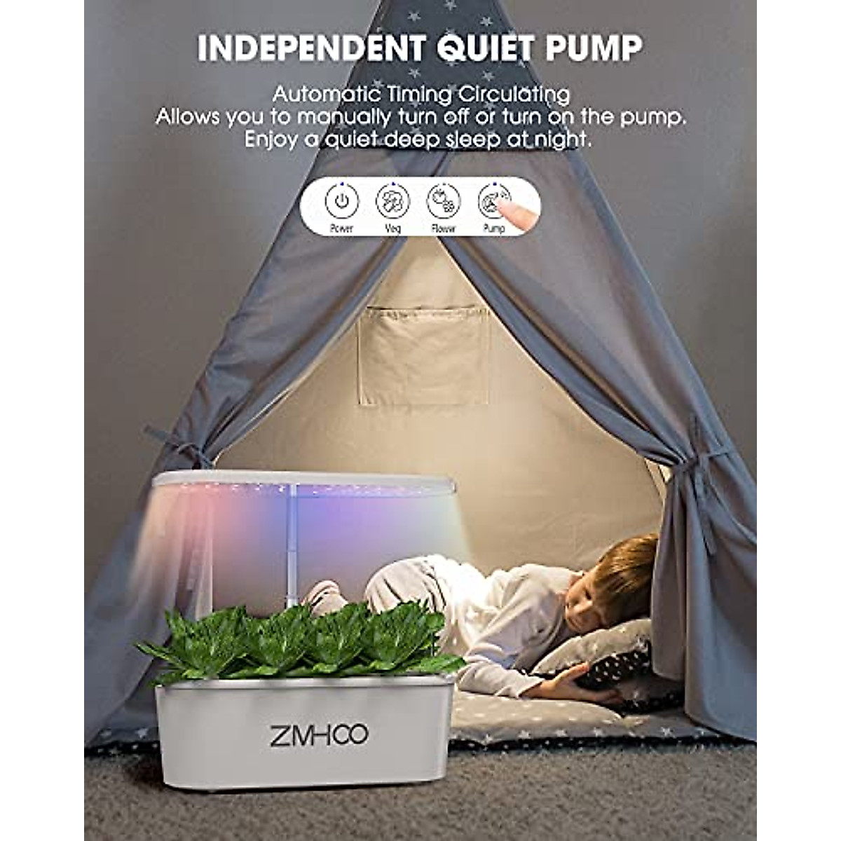 ZMHOO Hydroponics Growing System Indoor Garden, Plant Germination Kit with 2 Led Grow Light Modes, Smart Timer Starter Kit, Adjustable Easy-to-Install Magnetic Light Rod for Home, Kitchen, Gardening