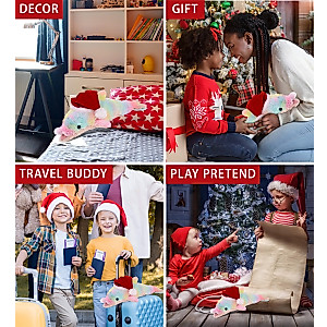 DolliBu Santa Rainbow Dolphin Stuffed Animal Plush Toy - Super Soft Wild Animal Dress Up with Red Santa Claus Hat, Wildlife Gift, Perfect Holiday with Name Personalization - 14 Inches