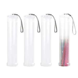 SHUESS 4 Pcs Extendable Plastic Paint Brush Case Clear Paint Brush Holder Long Brushes Tube Storage Pencil Watercolor Pen Container Drawing Tools Makeup Brush