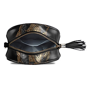 ALAZA PU Leather Small Crossbody Bag Purse Wallet Boho Chic Golden Crescent Moon & Sun Mandala Cell Phone Bags with Adjustable Chain Strap & Multi Pocket