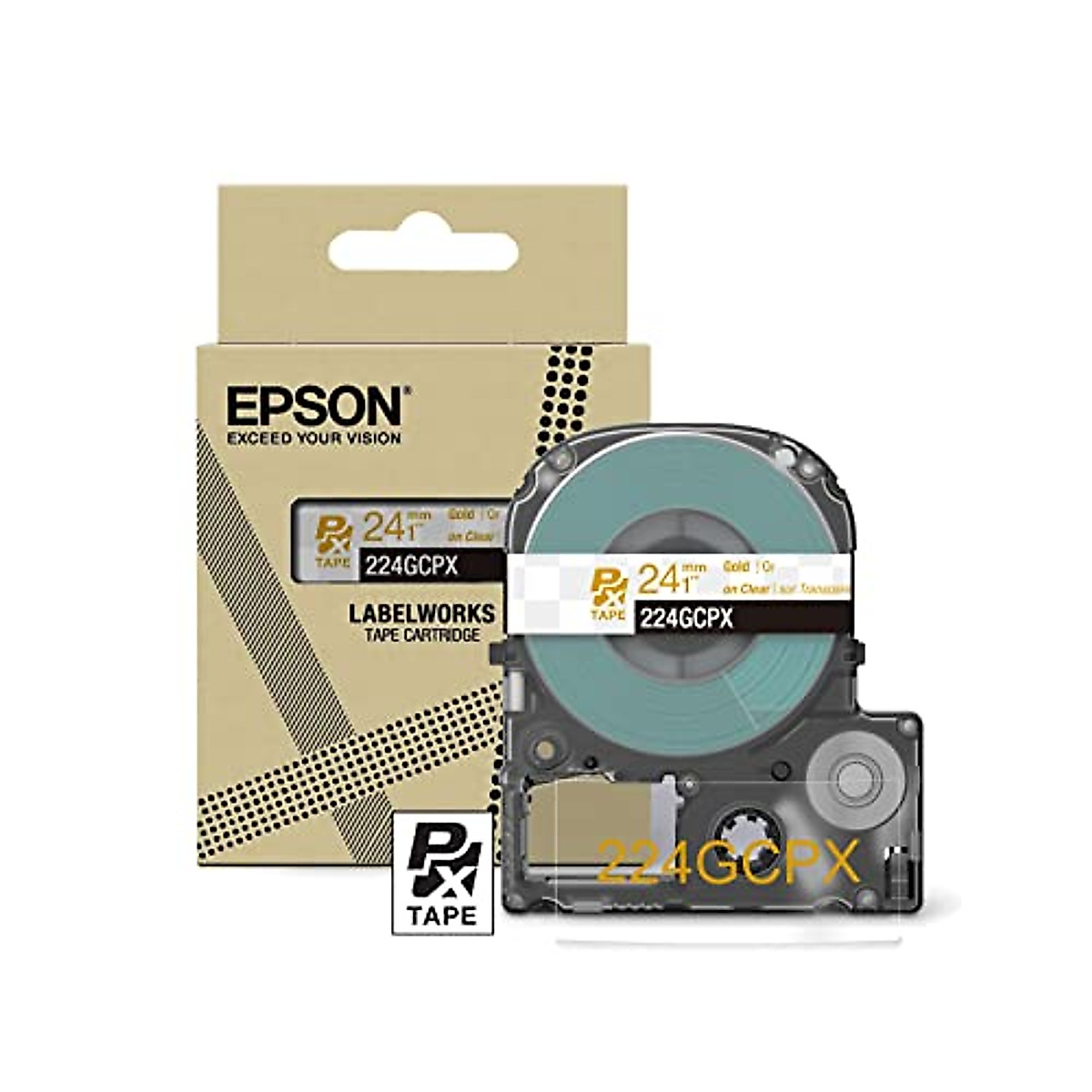 LABELWORKS Epson LW-C610PX Go for Gold Bundle – Label Maker and Gold Tapes, Gold on Black, Gold on Clear, Gold Ribbon & Metallic Gold - LW-C610PX, 224GBPX, 224GCPX, 212RBGPX, 218BMETGPX