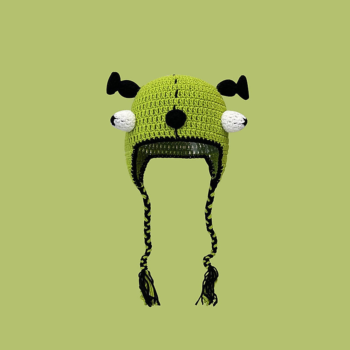 JOYEAR Devil Hat,Crochet Funny Hat,Silly Hats,Cute Cartoon Winter Warm Hat，Suitable for Children and Adults Green