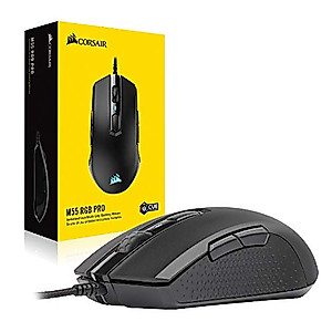 Corsair M55 RGB Pro Wired Ambidextrous Multi-Grip Gaming Mouse - 12,400 DPI Adjustable Sensor - 8 Programmable Buttons - Black