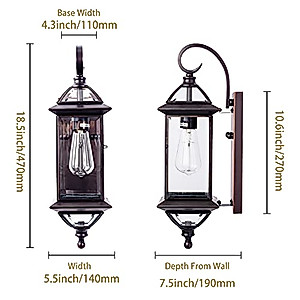 GAZELIGHTING Outdoor Light Fixture 18.5" H Porch Light Oil Rubbed Bronze Outdoor Wall Lights with Clear Glass Waterproof Outside Lights for House Patio Garage Frontdoor 1 Pack Bulb Not Included
