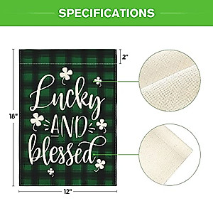 AVOIN colorlife Lucky and Blessed Watercolor Buffalo Plaid Shamrock Garden Flag Double Sided, St Patricks Day Yard Outdoor Flag 12x18 Inch