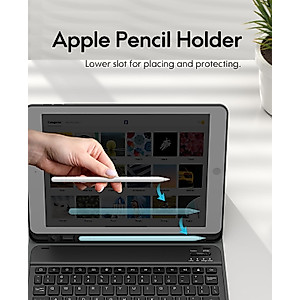 CHESONA Keyboard Case for iPad 9th Generation 2021 10.2 Inch, Detachable Wireless with Pencil Holder Stand Folio Keyboard Cover for iPad 9th Gen/8th Gen/7th Gen 10.2" (Black)