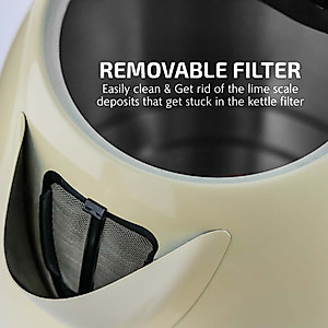 OVENTE Electric Kettle Stainless Steel Instant Hot Water Boiler BPA Free 1.7 Liter 1100 Watts Fast Boiling with Cordless Body and Automatic Shut Off Safe and Perfect for Tea Coffee Milk, Beige KS96BG