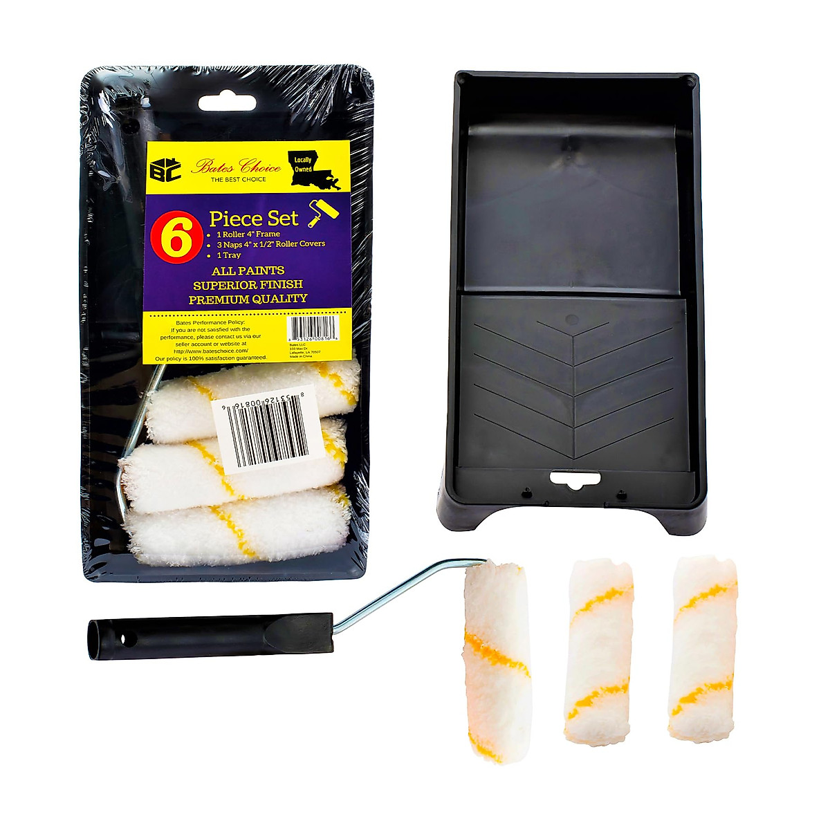 Bates- Paint Tray Set, 6 pcs, 4-Inch Paint Roller Kit, Small Paint Roller Paint Brush, Paint Roller Set, Paint Rollers 4 Inch, Paint Roller Tray, Paint Roller Brush, Small Roller Paint Brush