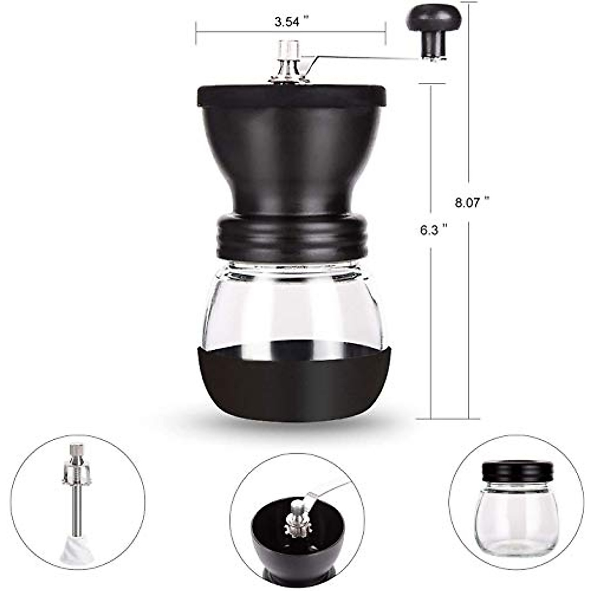PARACITY Manual Coffee Bean Grinder with Ceramic Burr, Hand Coffee Grinder Mill Small with 2 Glass Jars(11OZ per Jar) Stainless Steel Handle for Drip Coffee, Espresso, French Press, Turkish Brew