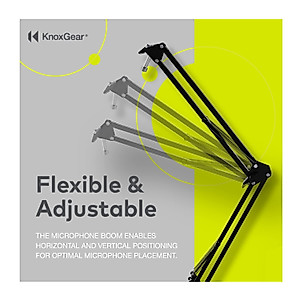 Knox Gear Studio Boom Microphone Arm Stand for Microphones, Gaming, Podcast, and Recording Boomarm Mic Stand for Desk, 5/8 Inch Thread