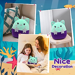 Mowatusy Cat Stuffed Animals Plush Toys, Kawaii Mermaid Plush Cat Pillow, Cute Mermaid Cat Plush Doll, Mermaid Plush Toys Purple Cat Pillow Gifts for Kids Girls Boys