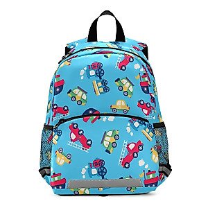 ALAZA Toddler Backpack for Boys Girls,Transportation Red Cartoon Cars Kid's Backpack,Kindergarten Children Bag Preschool Nursery Travel Bag Daycare Bag with Safety Leash