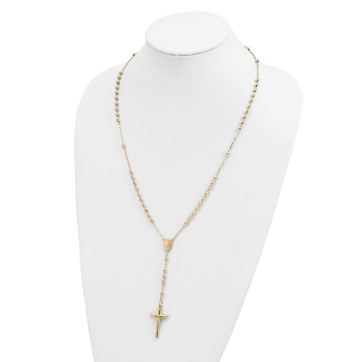 Diamond2Deal 14k Yellow Gold Diamond-cut 4mm Beaded Semi-solid Rosary 24 inch Necklace