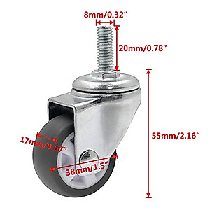 Luomorgo 8 Pcs 1.5" Caster Wheels Swivel Stem Casters for Small Tiny Shopping Cart Trolley Wheel, No Noise TPE M8 x 20mm Threaded Stem Caster, 352lb/160kg Load Capacity
