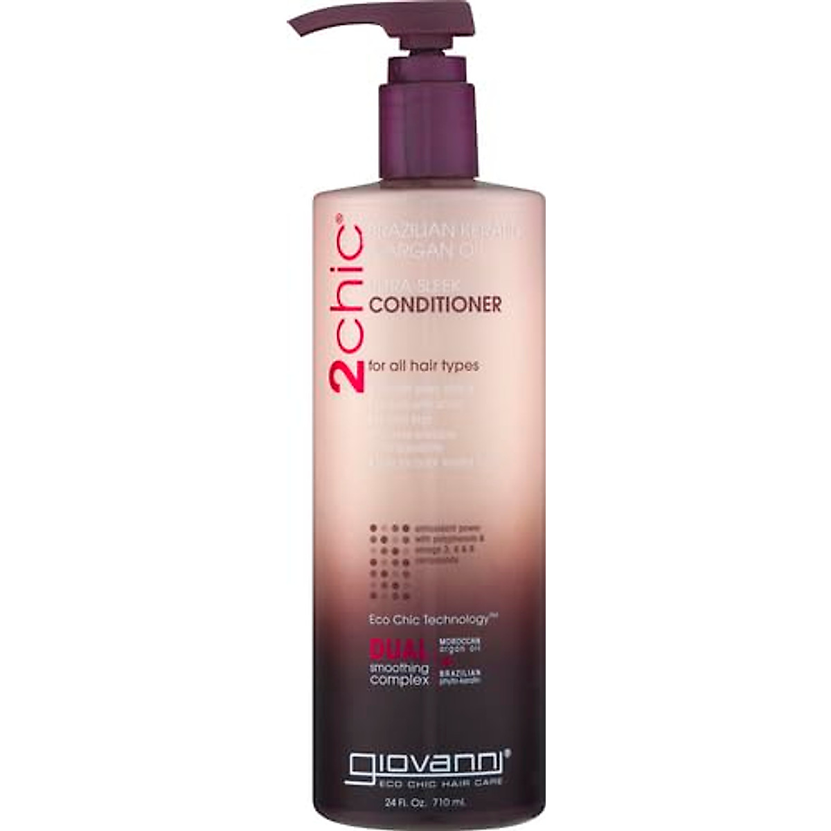 GIOVANNI 2chic Ultra-Sleek Conditioner - Brazilian Phyto-Keratin & Moroccan Argan Oil, Anti-Frizz Formula, Coconut, Shea Butter, Pro-Vitamin B5, Color Safe, Paraben Free - 24 oz