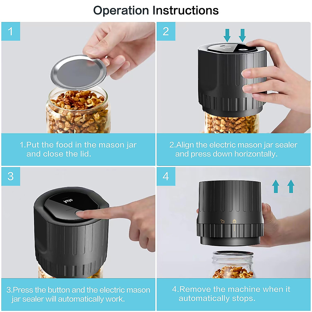 MASONKING Electric Mason Jar Vacuum Sealer, Unique Mothers Day Gifts, Jars Vacuum Sealer Kit for Wide Mouth and Regular Mouth Mason Jars Canning, Fully Automatic