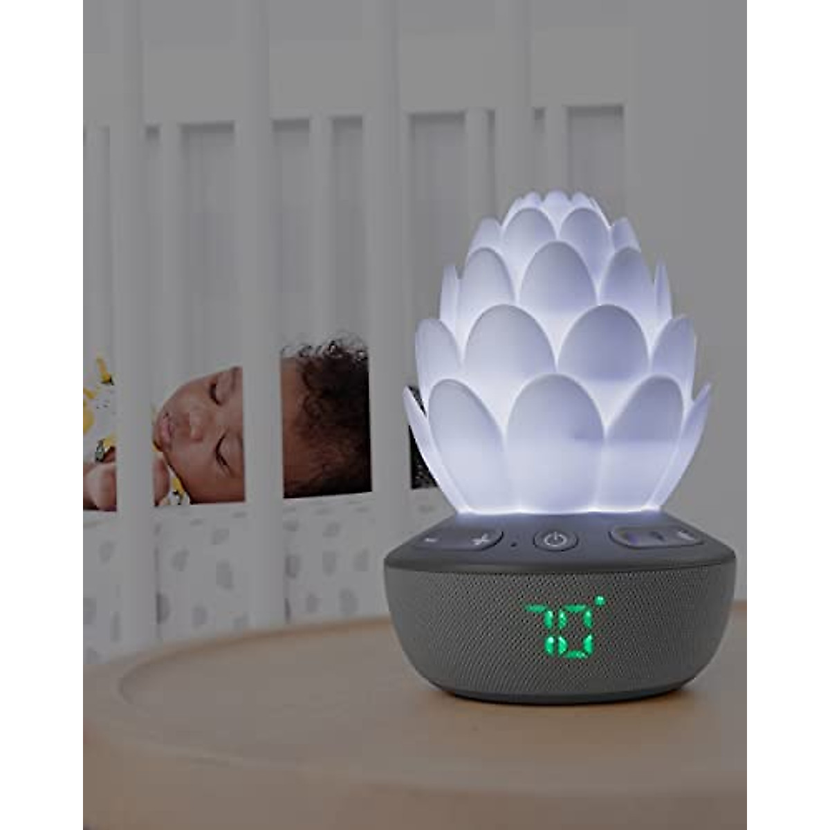 Skip Hop Baby Sound Machine, Cry Activated, Succulent Glow Soother, Grey White