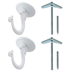 Rocky Mountain Goods Ceiling Swag Hook 2 Pack with Mounting Hardware - 1 1/2” Heavy Duty Hooks for Hanging Planter, Extender Chains - Easy Install with Screws/Brackets (White)