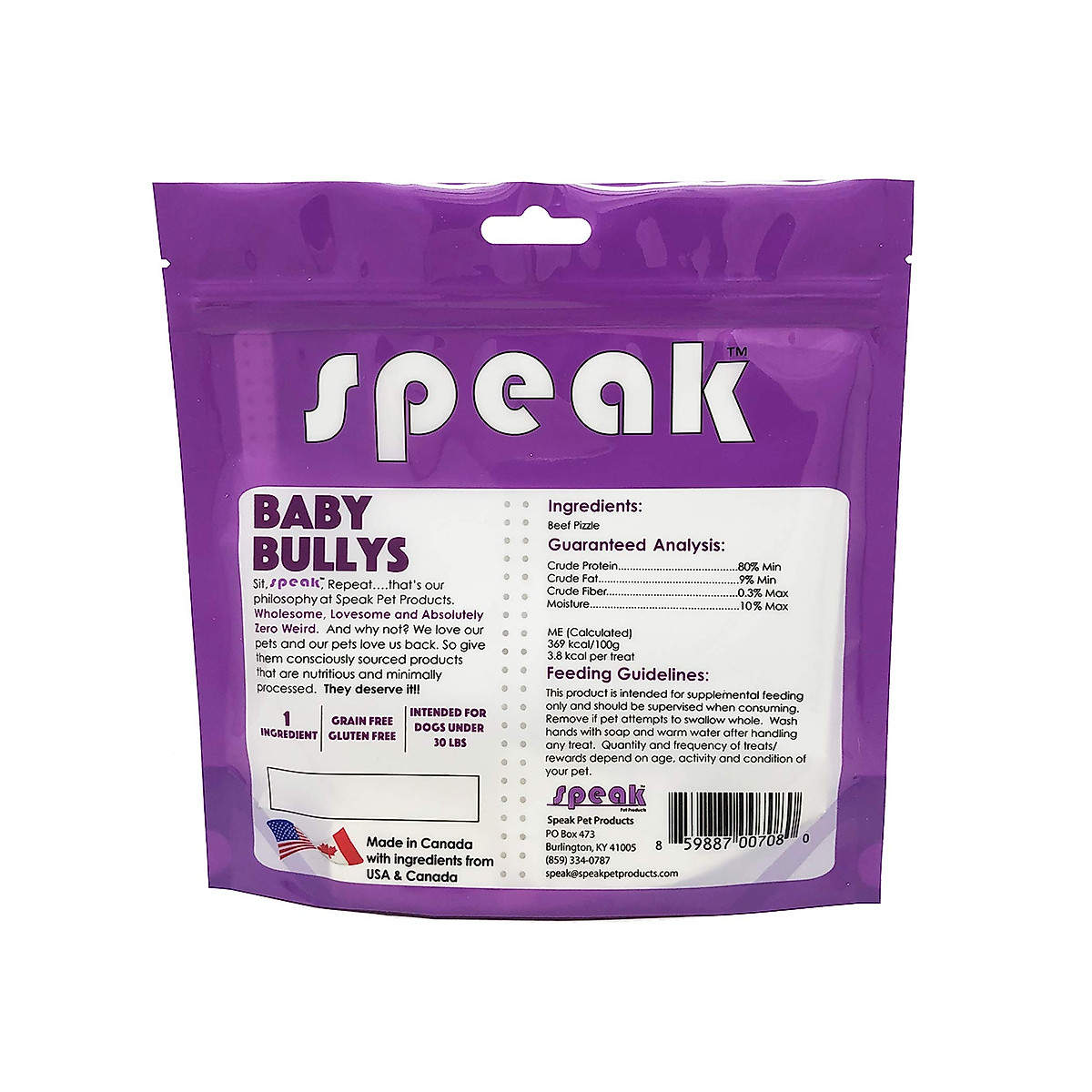 Speak Pet Products Treats Dog Baby Bullys, Natural Gluten and Grain Free Low Calorie 5 Inch Beef Chews for Small Breeds, Perfect Alternative for Rawhide, 24 Count