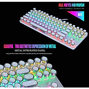 Type Writer Keyboard, Typewriter-Style Steampunk Mechanical Gaming Keyboards Blue Switch with 9 True RGB Backlight Modes and 87-Key Wired Keyboard with Spill-Resistant (Round Keycaps)