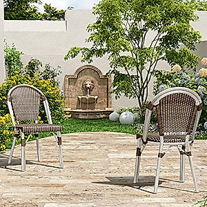 PURPLE LEAF Dining Chair Set of 2 Outdoor French Bistro Chairs Hand-Woven Aluminum Wicker Rattan Chairs for Garden Kitchen Backyard Porch White Print Finish Patio Chairs Brown