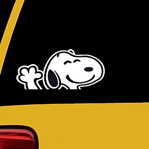 horizont Rainbow Animated Design Snoopy Waving Decal Vinyl Sticker Graphics for Cars Trucks SUV Vans Walls Windows Laptop 5.5 Inches White