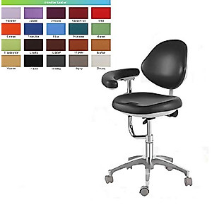 Aries Outlets Dental Adjustable Doctor's Stool Assistant Chair+360 Degree Rotation Armrest PU