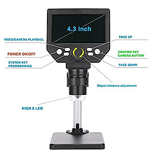 XDCHLK Electronic USB Microscope 1-1000X Digital Soldering Video Microscopes 4.3" LCD Magnifying Camera Metal Stand Magnifier