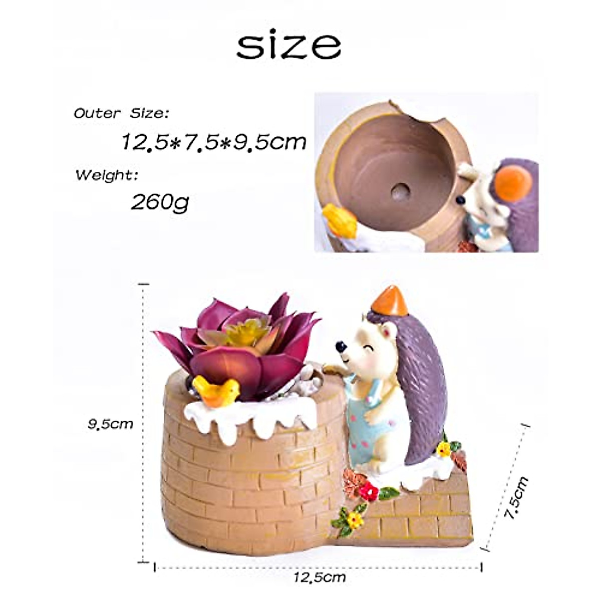 Cute Hedgehog Flowerpot with Drainer Garden Flowerpot Resin Succulent Potted Bonsai Plant Stand Home Desk Mini Ornaments Balcony Gardening Flowerpot Does Not Contain Plants