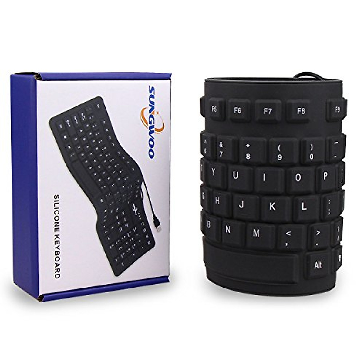 sungwoo Foldable Silicone Keyboard USB Wired Standard Keyboard Waterproof Rollup Keyboard for PC Notebook Laptop, Full Size (Black)