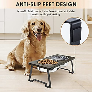 Siooko Elevated Dog Bowls Medium Sized Dog, Wood Raised Dog Bowl Stand with 2 Stainless Steel Dog Bowls, Dog Food Bowl and Dog Water Bowl Non-Slip Feet (6.1" Tall, 40 oz Bowl)
