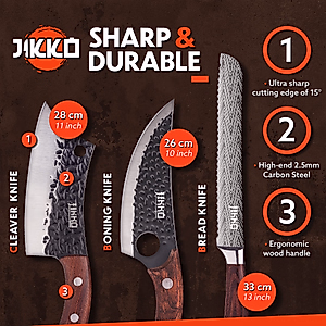 JIKKO New 67 Layers Carbon Steel Japanese Kitchen Knife Set - DiamondRazor Series - Mahogany and Walnut Wood Handles - Chef's Knives with Exceptional Sharpness - HRC60 Approved