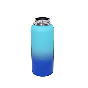 WKZXNIU Stainless Steel Water Bottle with Straw, 32oz, BPA Free, Leak Proof, 2 Lids, for Gym Travel and Camping (Blue/Green)…