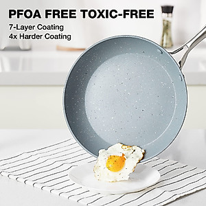 HLAFRG 10 Inch Nonstick Frying Pan with Lid,Blue Marble Skillet Stone-Derived Coating, APEO & PFOA Free, with Ergonomic Stainless Steel Handle, Oven Safe and Induction Compatible…