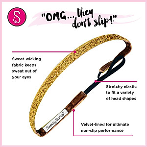 Sweaty Bands Womens Girls Headband - Non-Slip Velvet-Lined Sparkle Hairband - Viva Diva Black 3/8-Inch