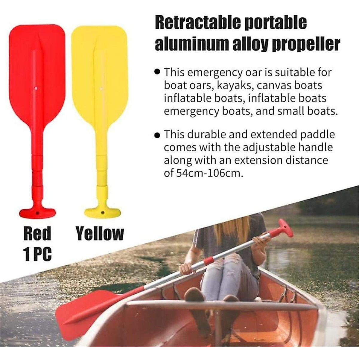 TASDHZ 2PC Boat Oars Telescopic Paddle Aluminum Kayak Paddles Adjustable Length Canoe Paddle with Anti-Slip Grips for Kayak,Telescoping Plastic Boat Paddle Canoe, Inflatable Boat Dinghy (Yellow 2pcs)