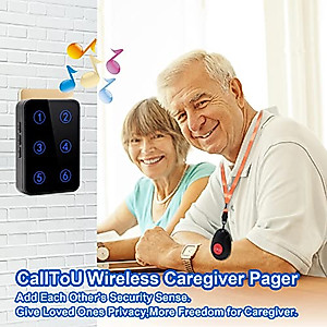 CallToU Caregiver Pager Wireless Call Button Nurse Call System 500Ft with LED Number Display for Elderly Patients Seniors Home Emergency Alert 2 Plug-in Receivers 6 Waterproof Portable Transmitters