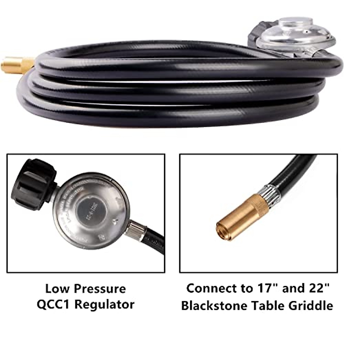 DOZYANT 6 Feet Propane Regulator and Hose for Blackstone 17inch and 22inch Table Top Griddle, Replacement Parts Connect to Large Propane Tank