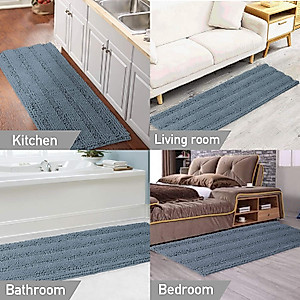 Turquoize Bathroom Runner Extra Long Bathroom Rug Blue Chenille Bath Rug Non Slip Shaggy Bath Mat Shag Shower Mat, Soft and Cozy, Super Absorbent Water, Washable Rug, 47 x 17 inches, Stone Blue