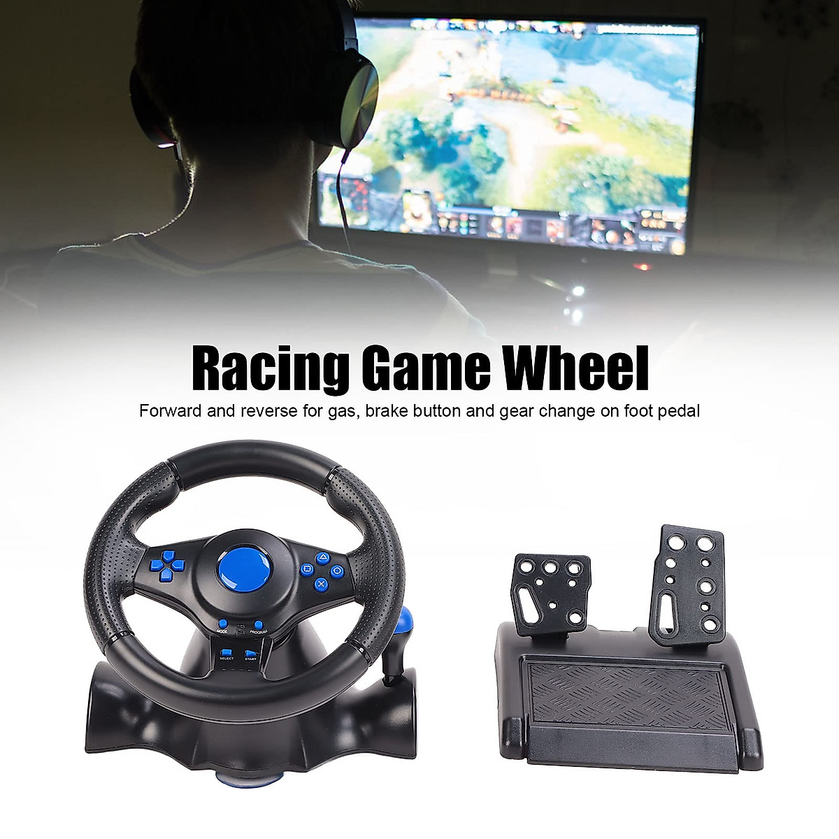 DAUERHAFT Racing Game Wheel,7 in 1 Control Buttons Vibration Game Steering Wheel,180° Rotation USB Racing Game Wheel with Pedal,Plug and Play,for PC, PS3, PS4, Xbox One,XBOX 360, Switch, Android