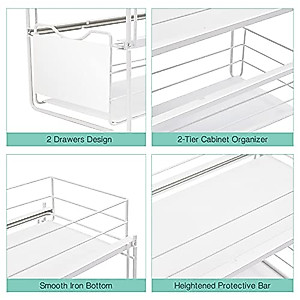 KINGRACK Stackable 2-Tier Cabinets Organizer With Sliding Storage Drawer, Pull Out Cabinets Home Organizer Shelf, Sliding Storage Basket Organizer, White