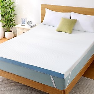 Marsail 3-Inch Full Mattress Topper with Cool Cover, Breathable Gel Memory Foam Mattress Topper with Elastic Straps & Anti-Slip Bottom for Body Pain Relief, CertiPUR-US Certified, MSMT11W-F3