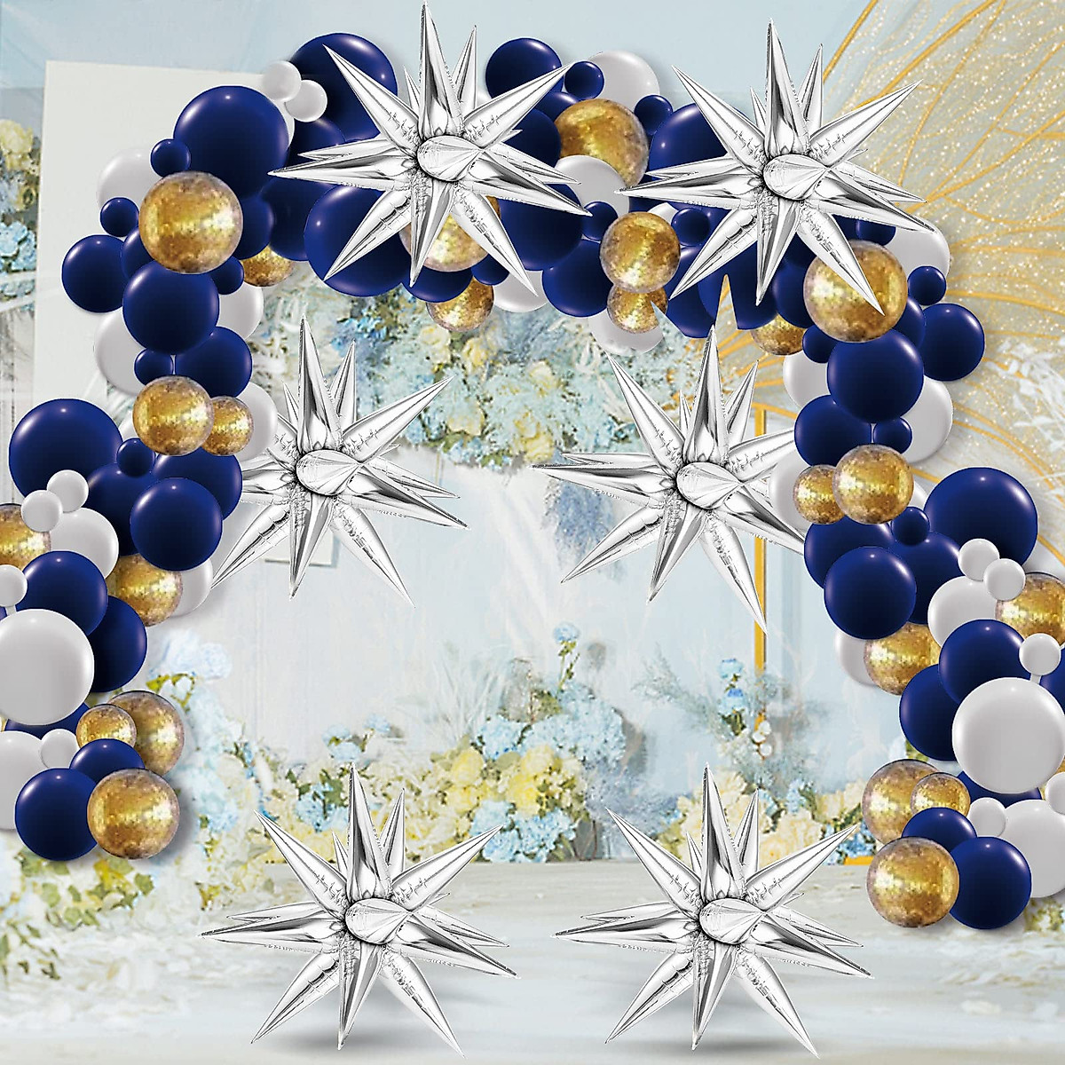 72 PCS Silver Star Balloons, 12 Point Star Foil Mylar Starburst Balloons Spike Explosion Cone Balloon for Party Decorations Supplies, Birthday, Wedding, Baby Shower, Graduation Balloons 2024