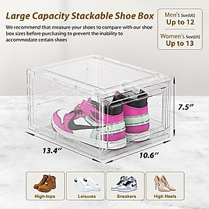 Mitees 10 Pack XX Large Thicken Sturdy Hard Plastic Clear Stackable Shoe Storage Boxes for Size 12, Sneaker Shoe Rack Containers Holders Bins Display Case Organizer for Closet, White Clear