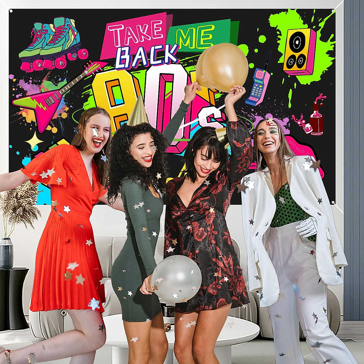 5x3ft 80s 90s Party Decorations, 80s Theme Party Backdrop for Photography Graffiti Wall Decor, Back to The 80s Retro Hanging Background for Birthday Party (80s)
