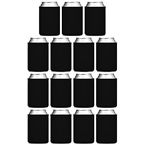 TahoeBay Blank Can Cooler Sleeves (15-Pack) Black Plain Soft Insulated Blanks for Soda, Beer, Water Bottles, HTV Vinyl Projects, Wedding Favors and Gifts