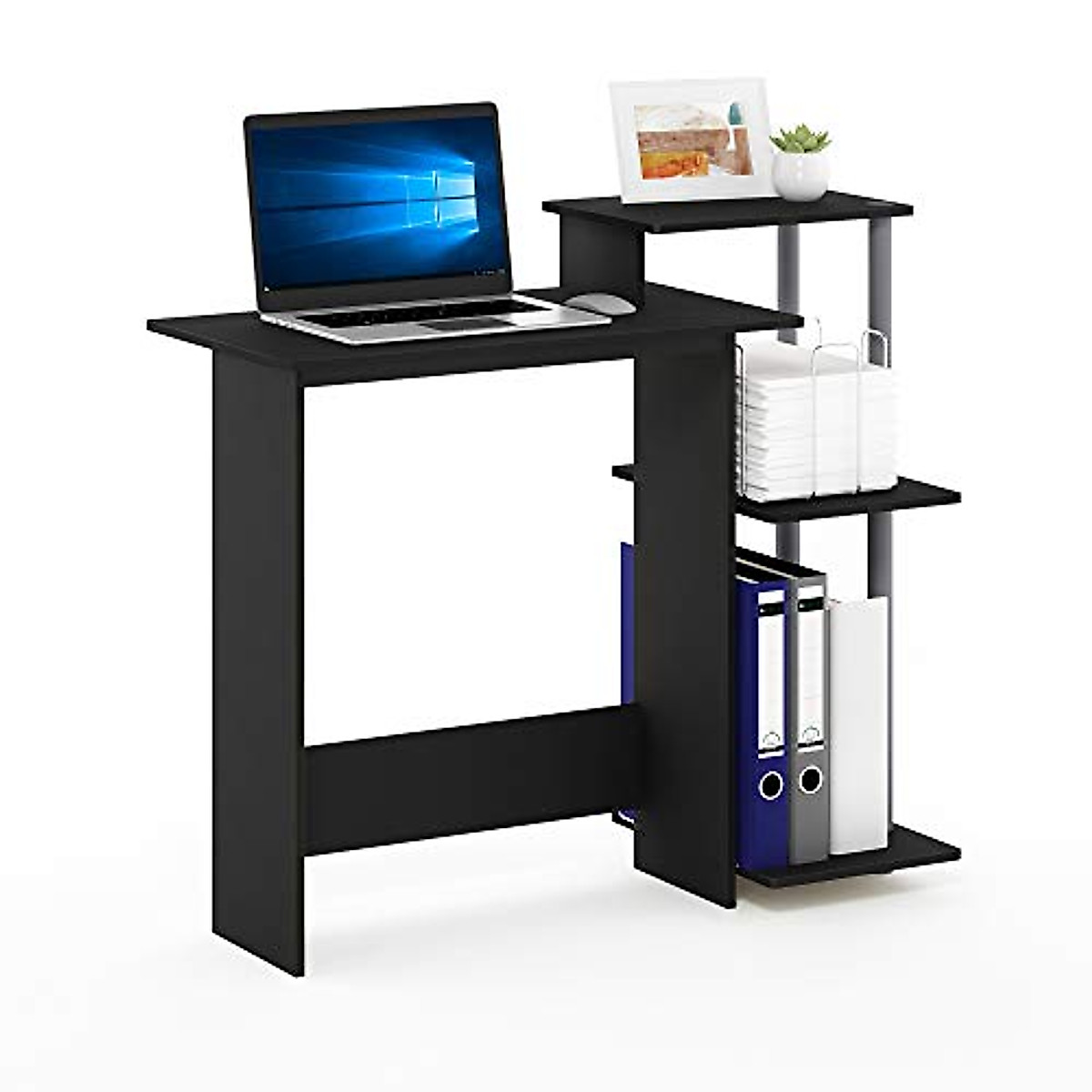 Furinno Efficient Home Laptop Notebook Computer Desk with Square Shelves, Black/Grey