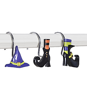 YoKii Halloween Shower Curtain Hooks Witch Hats and Shoes Halloween Bathroom Decoration Accessories Hollows Eve Nightmare Gothic Decorative Shower Rings Set of 12 Metal Rustproof (12PCS)