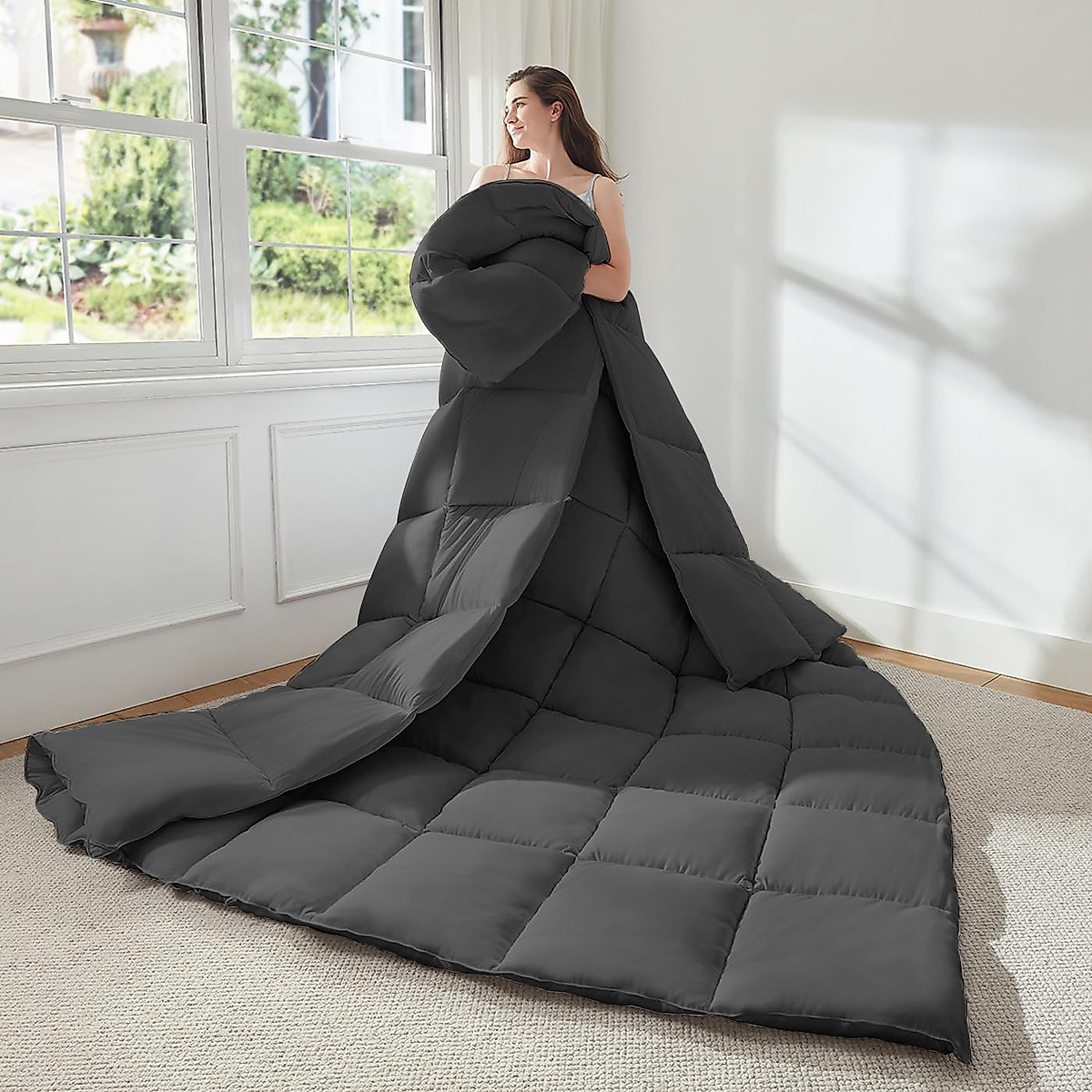 Soft Oversized King Comforter 120"x120" Extra Large Lightweight Quilted Down Alternative All Season Fluffy Breathable Microfiber Grey